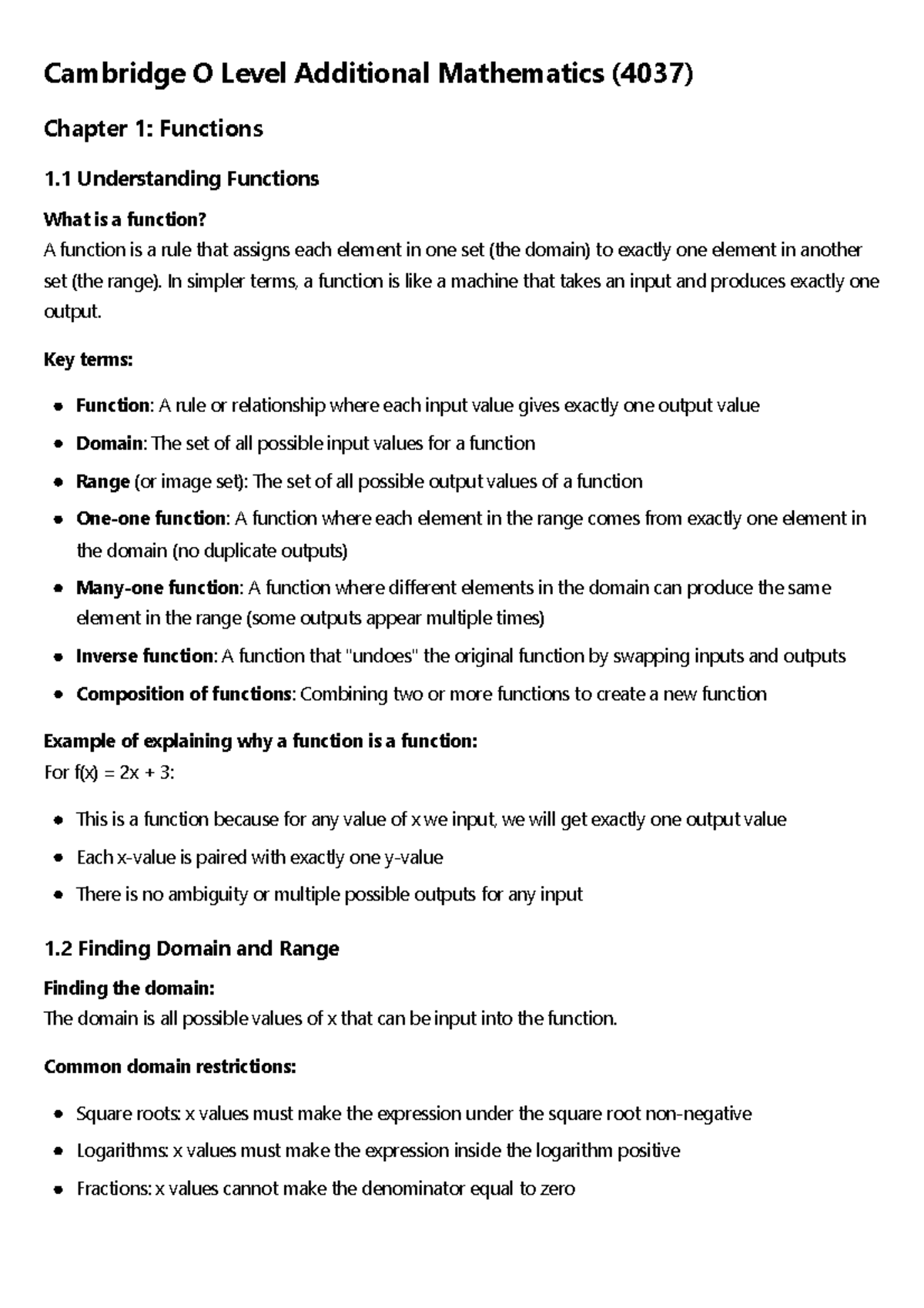 Cambridge O Level Additional Mathematics (4037) Notes: Chapter 1 ...