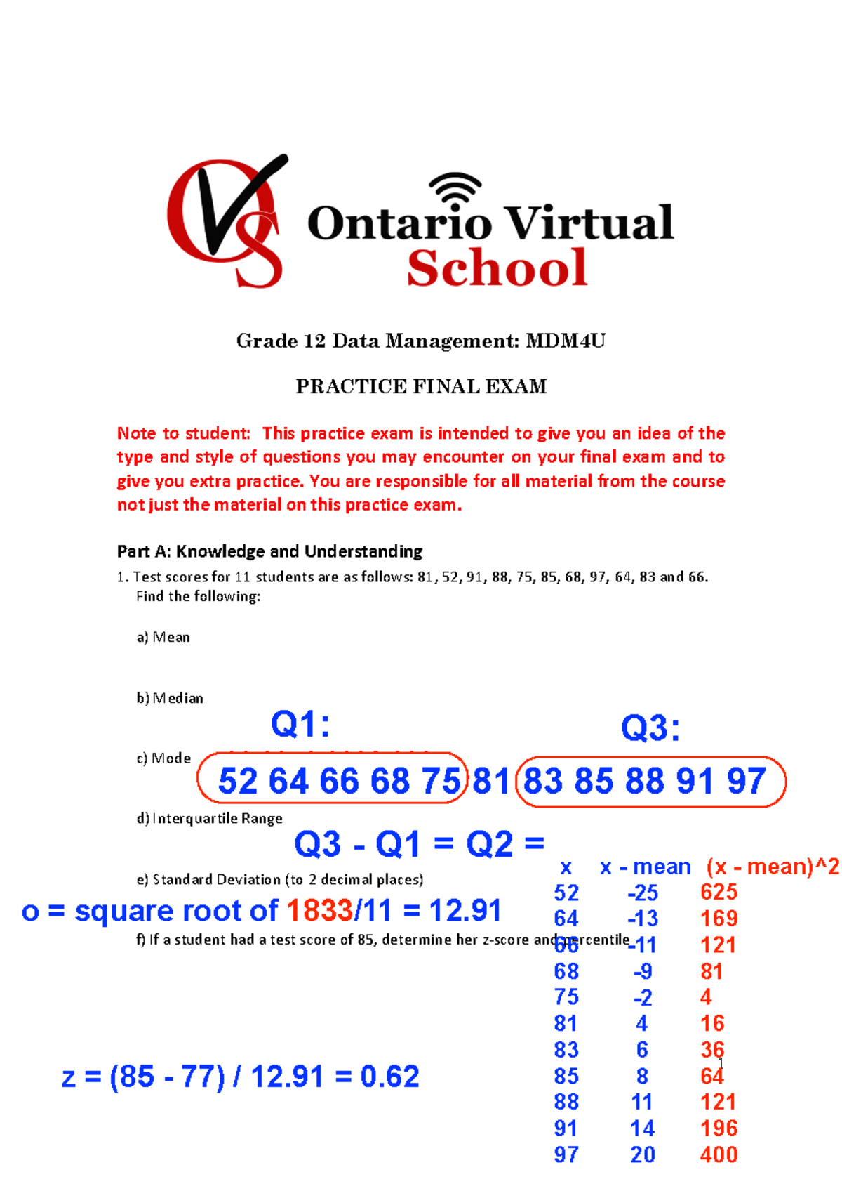 MDM4U - Grade 12 Data Management Practice Final Exam Review - Studocu