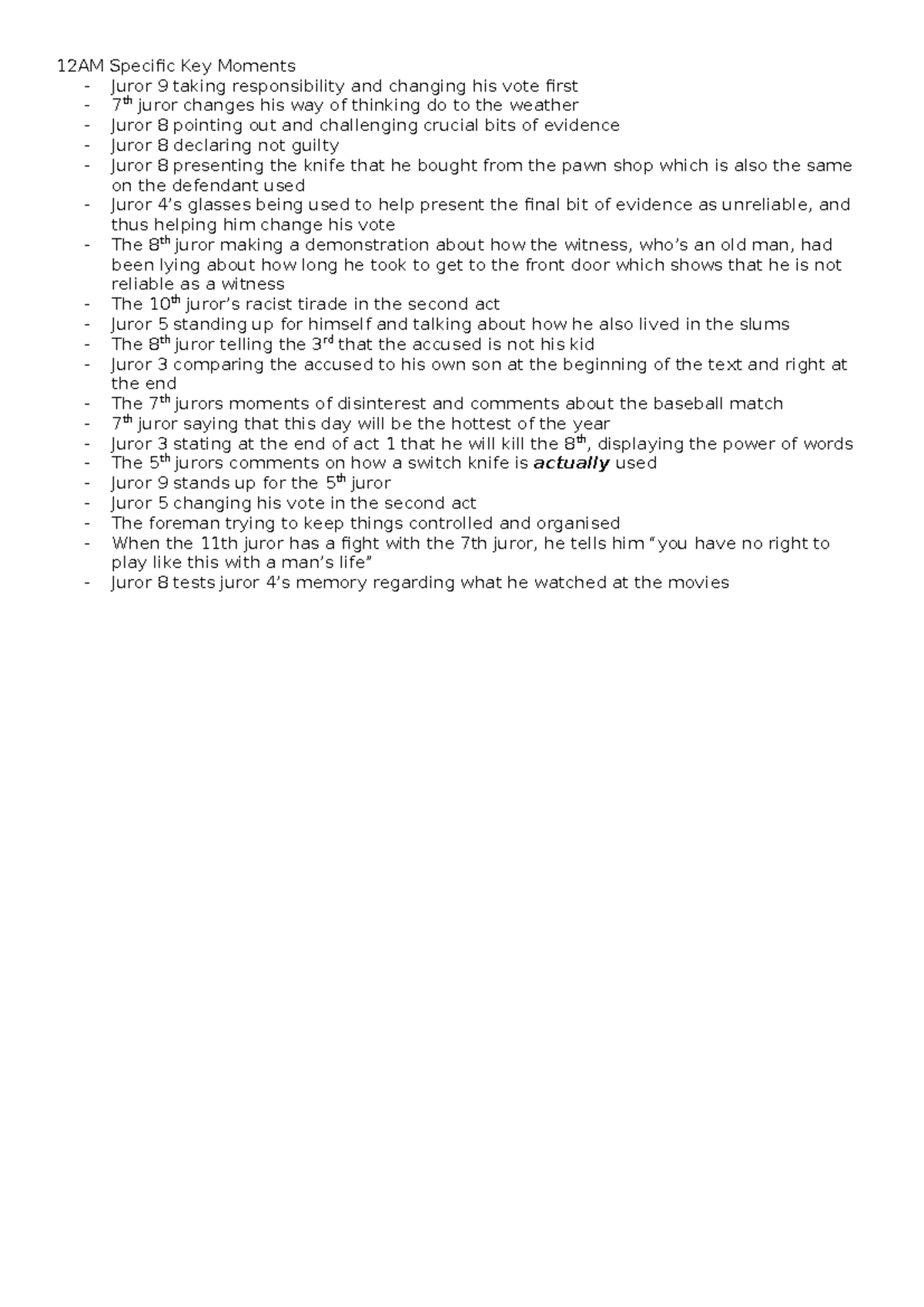 12AM Key Moments Analysis Across Both Acts of 12 Angry Men - Studocu