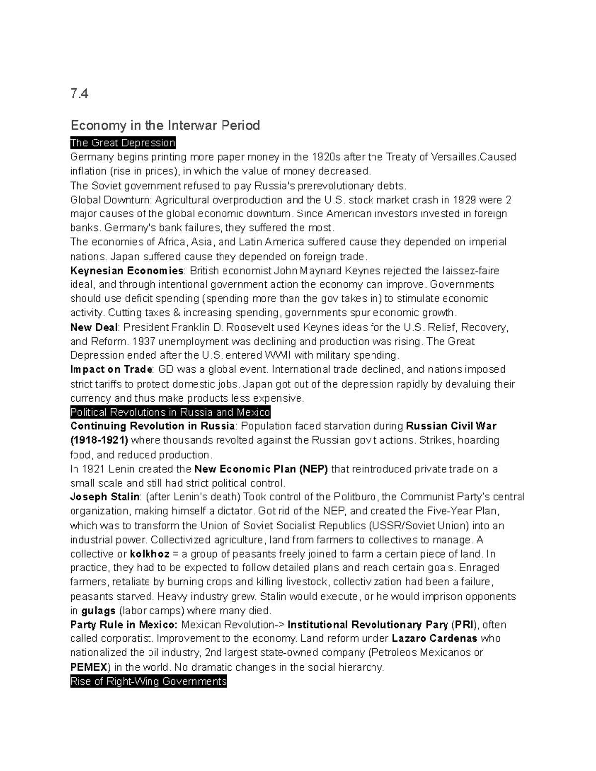AP World History Modern Unit 7.4: Interwar Economy and Revolutions ...