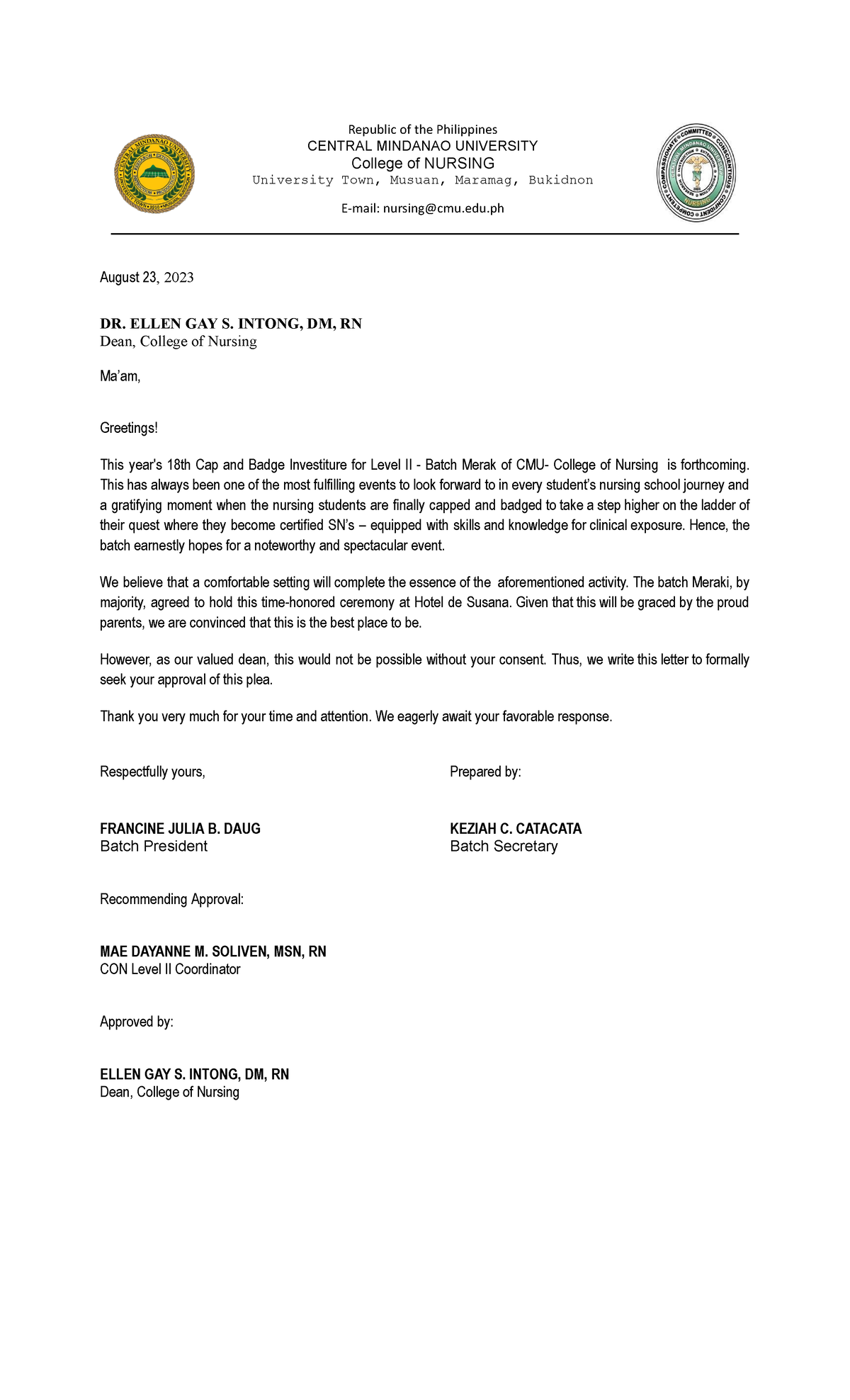 CBI Susana - Sample Letter - Republic of the Philippines CENTRAL ...