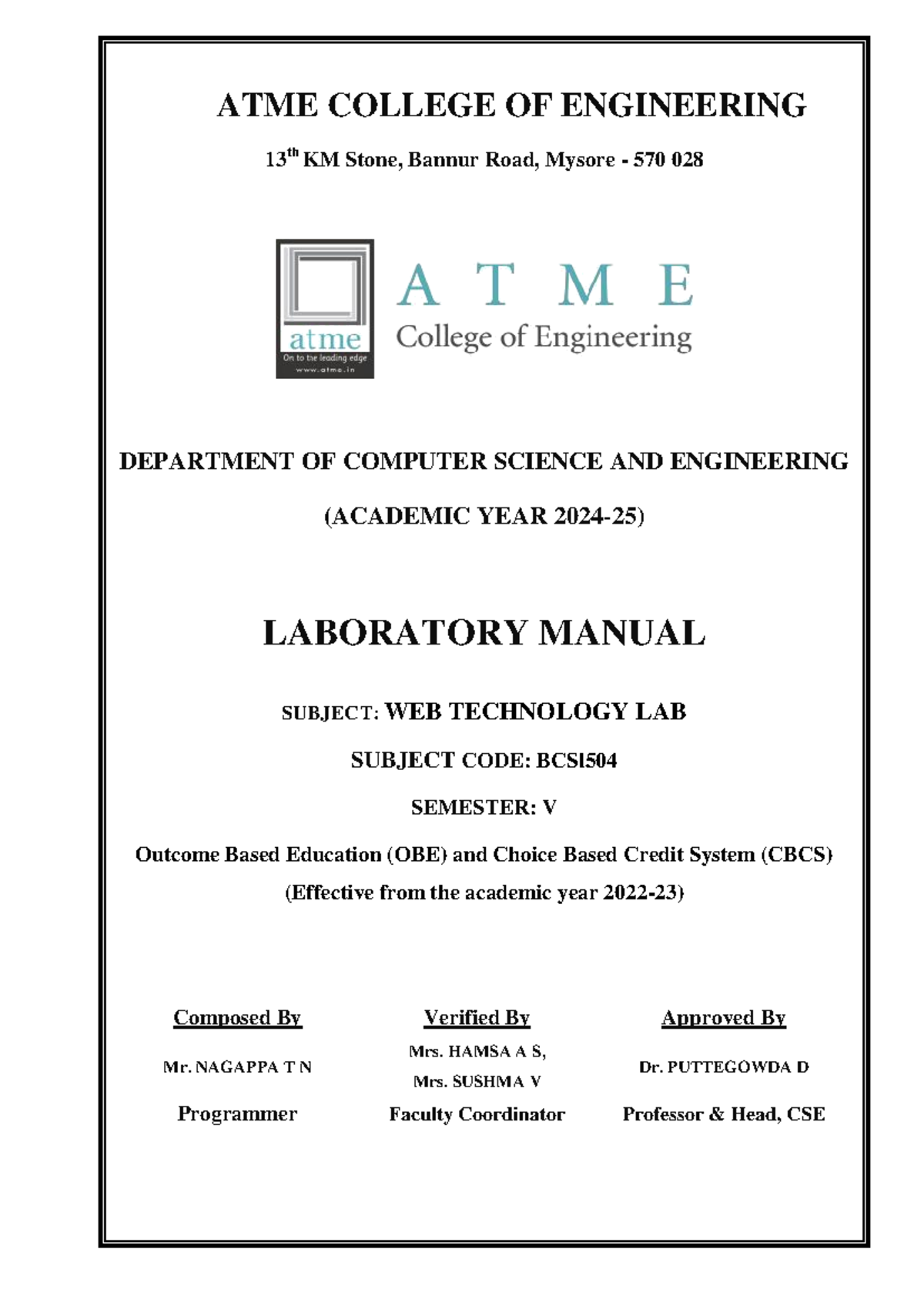 Web Technology Lab Manual BCSL504 for Academic Year 2024-25 - Studocu