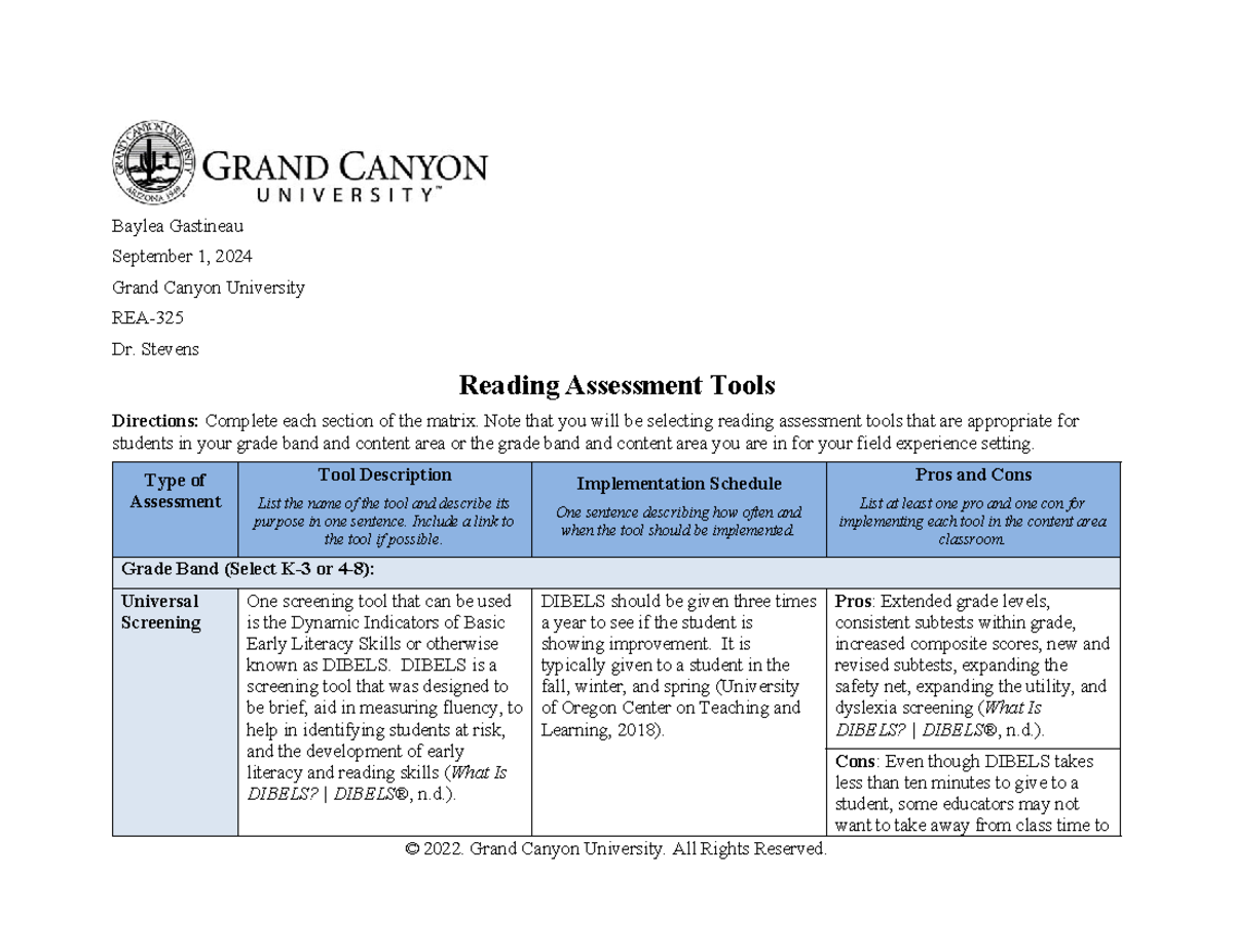 REA-325 T3 Overview of Effective Reading Assessment Tools - Studocu