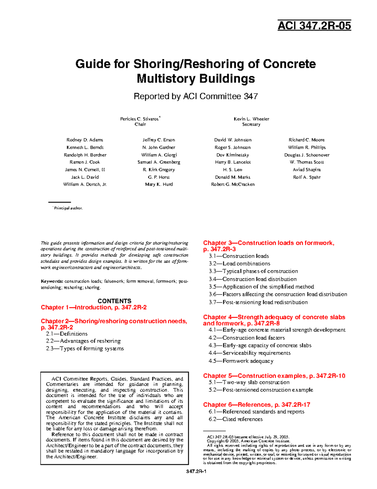 ACI 347.2R-05 Shoring and Reshoring Guide for Concrete Buildings - Studocu