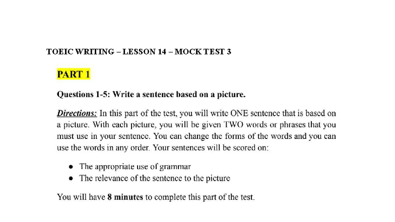 TOEIC WRITING - LESSON 14 - MOCK TEST 3 Questions & Responses - Studocu