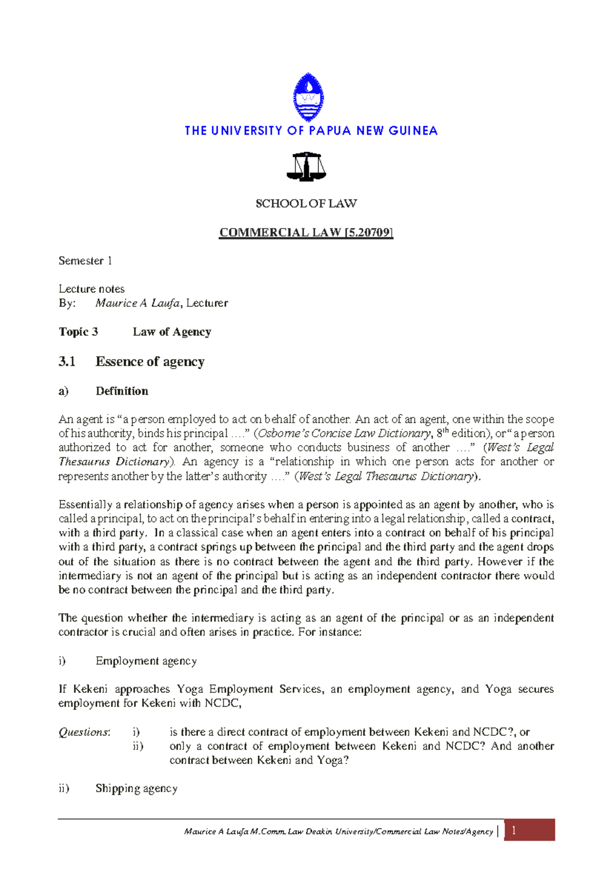 Law of Agency Lecture Notes [5.20709] - Comprehensive Overview - Studocu