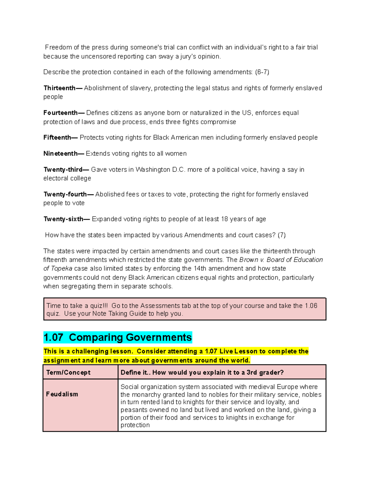 US GOV V23 Module 1 Note Taking Guide: Amendments & Policies - Studocu