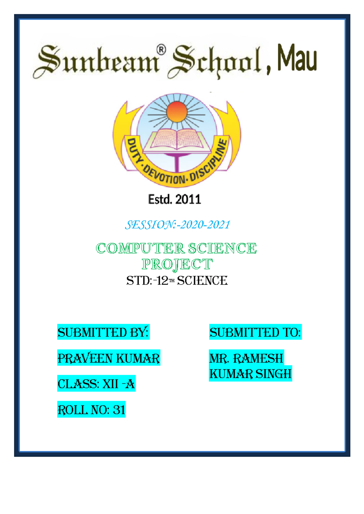 Project Report on School Management System - Comp Sci STD 12 - Studocu