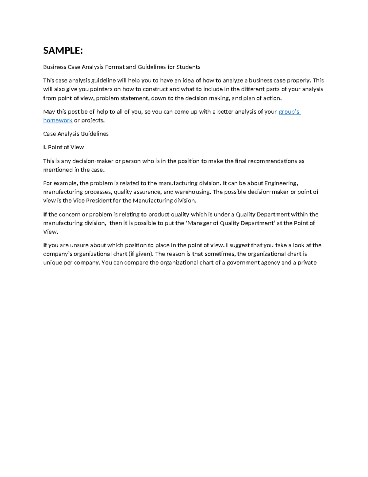 Case Study Format Sample - SAMPLE: Business Case Analysis Format and ...