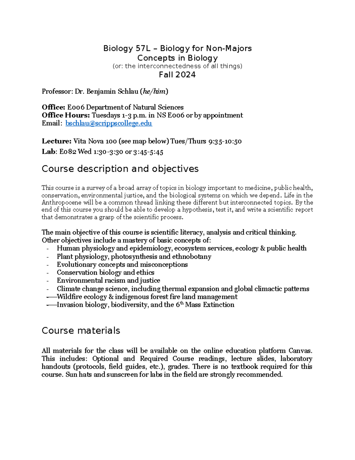Biology 57L: Concepts in Biology for Non-Majors - Fall 2024 Syllabus ...