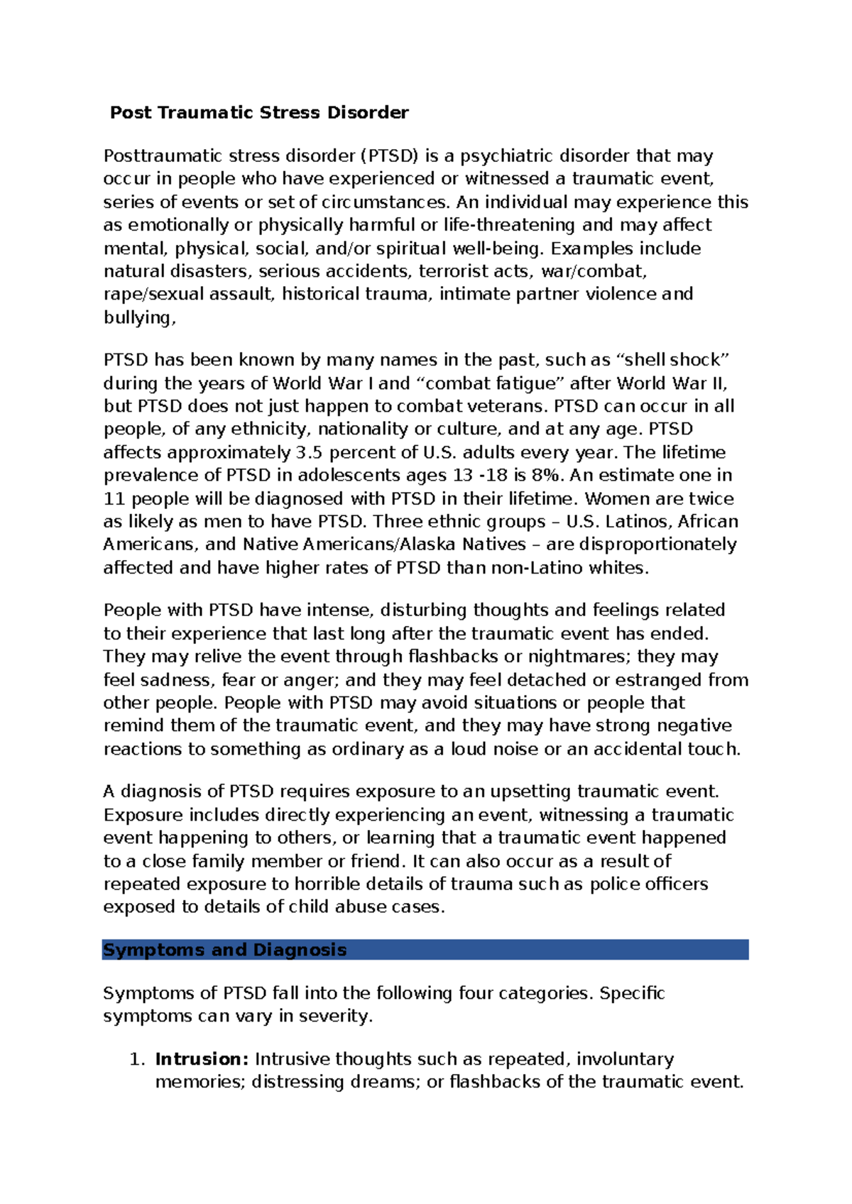 PTSD Overview and Treatment: Understanding Symptoms and Management ...