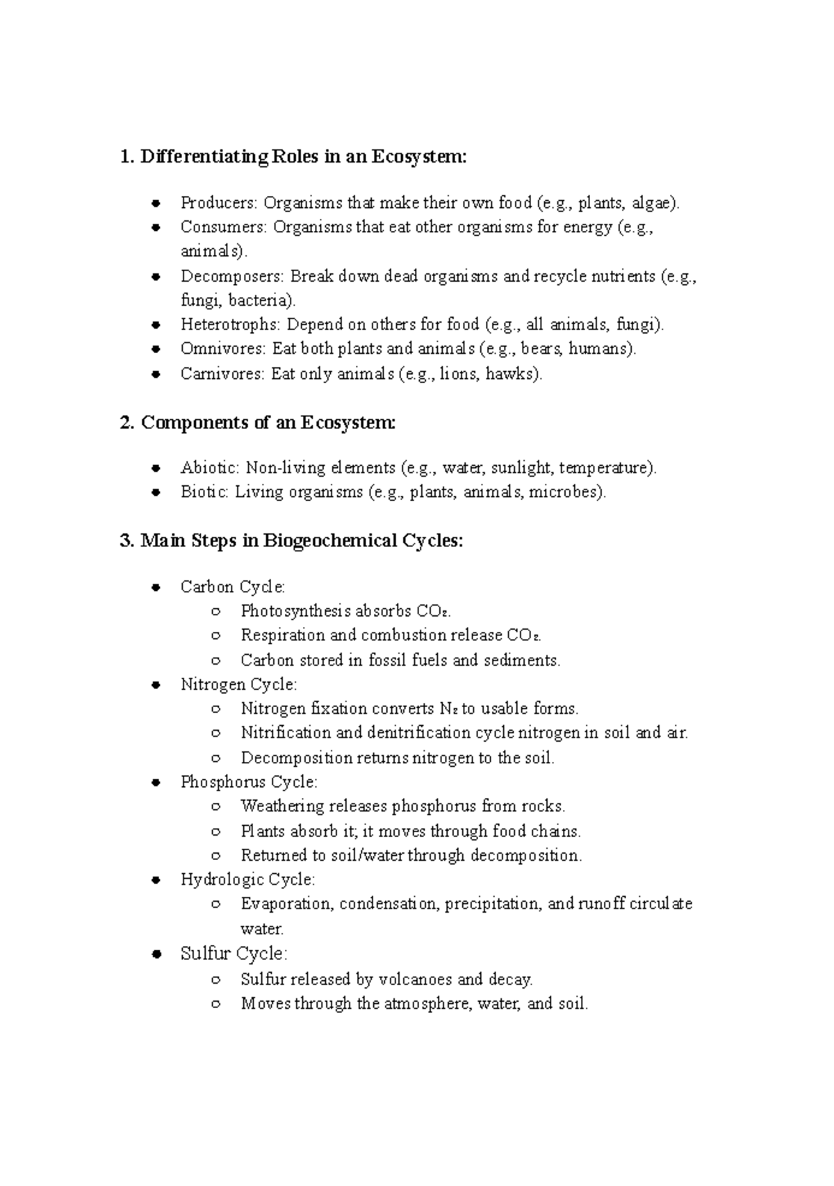 Notes - 1. Differentiating Roles in an Ecosystem: Producers: Organisms ...