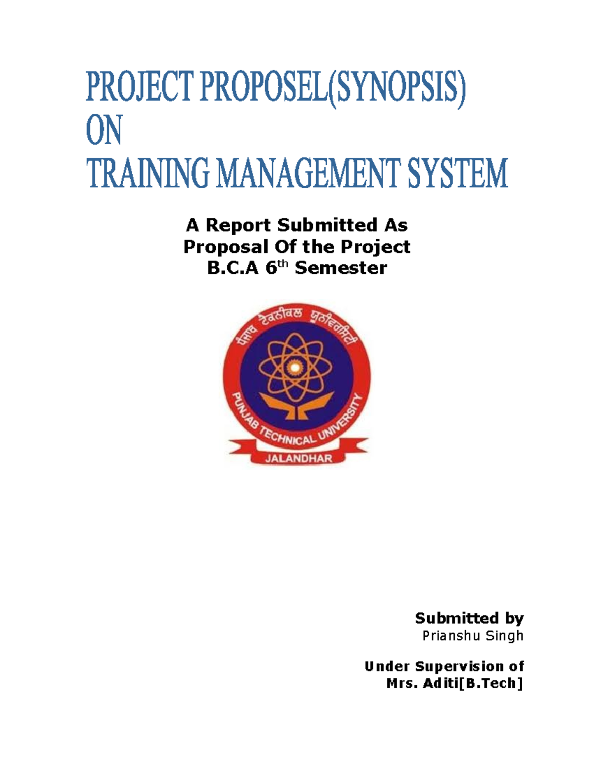 147108519 New Synopsis BCA project - A Report Submitted As Proposal Of ...
