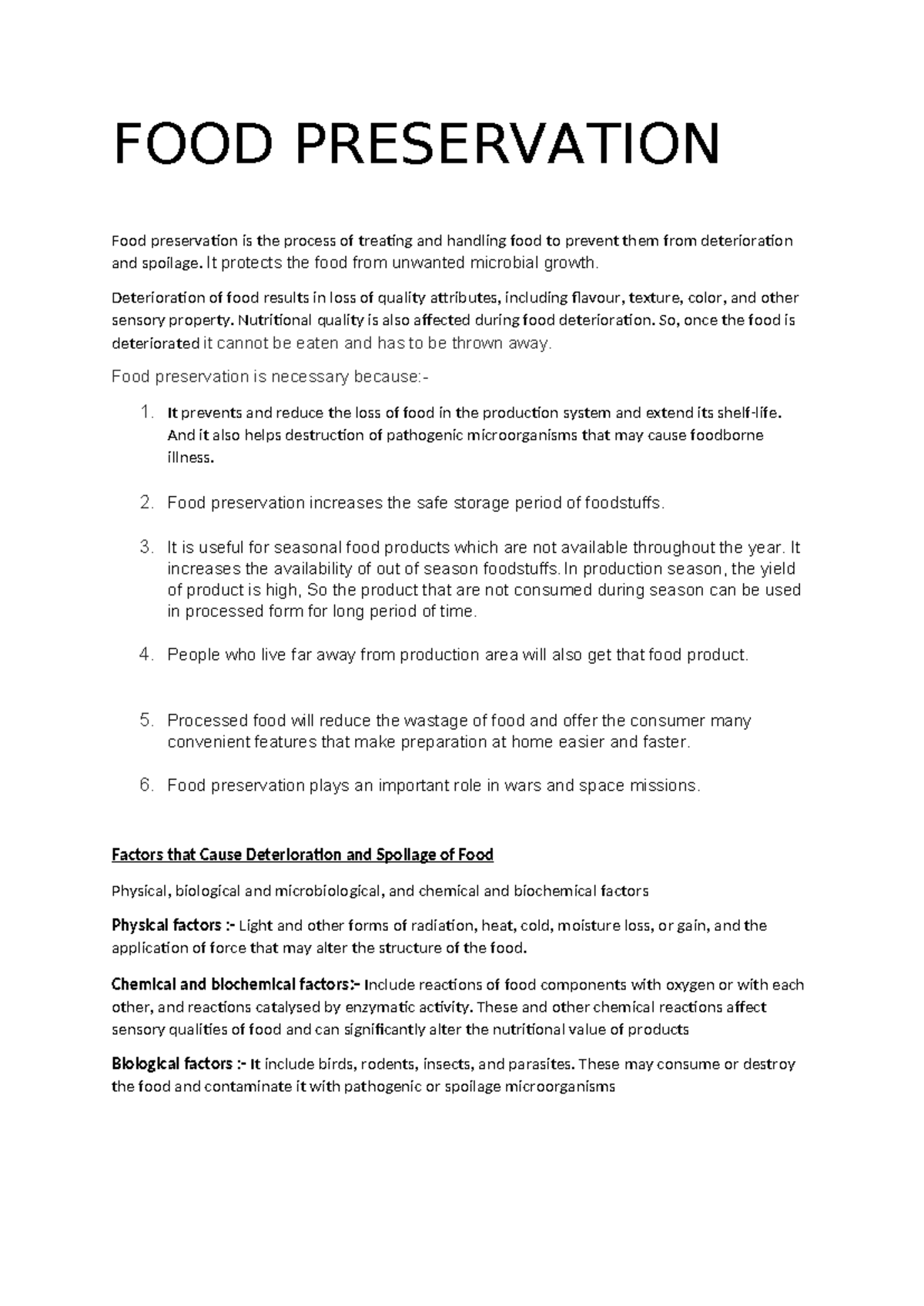 Food Preservation Notes - Techniques and Benefits Explained - Studocu