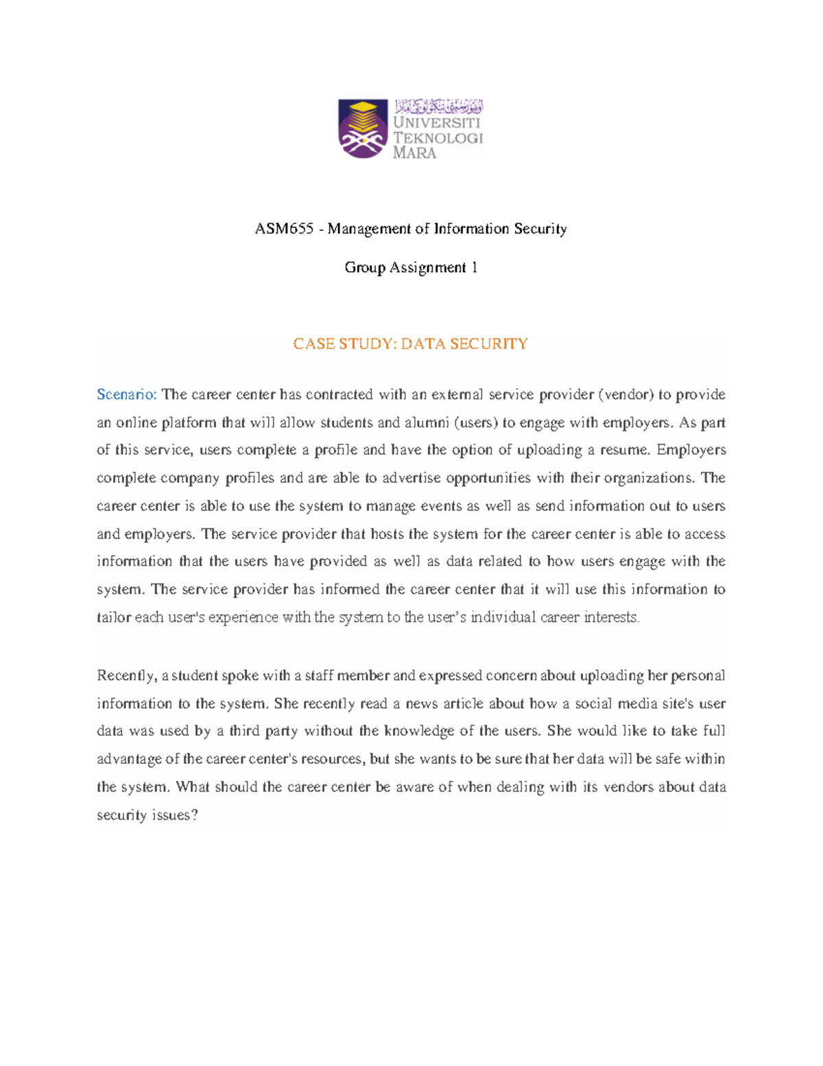 ASM655 - Case Study on Data Security for Individual Assignment - Studocu