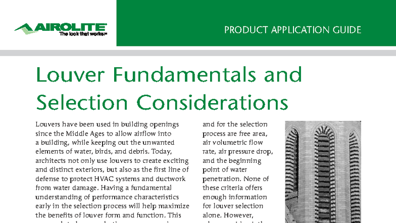PRODUCT APPLICATION GUIDE: Louver Fundamentals & Selection - Studocu