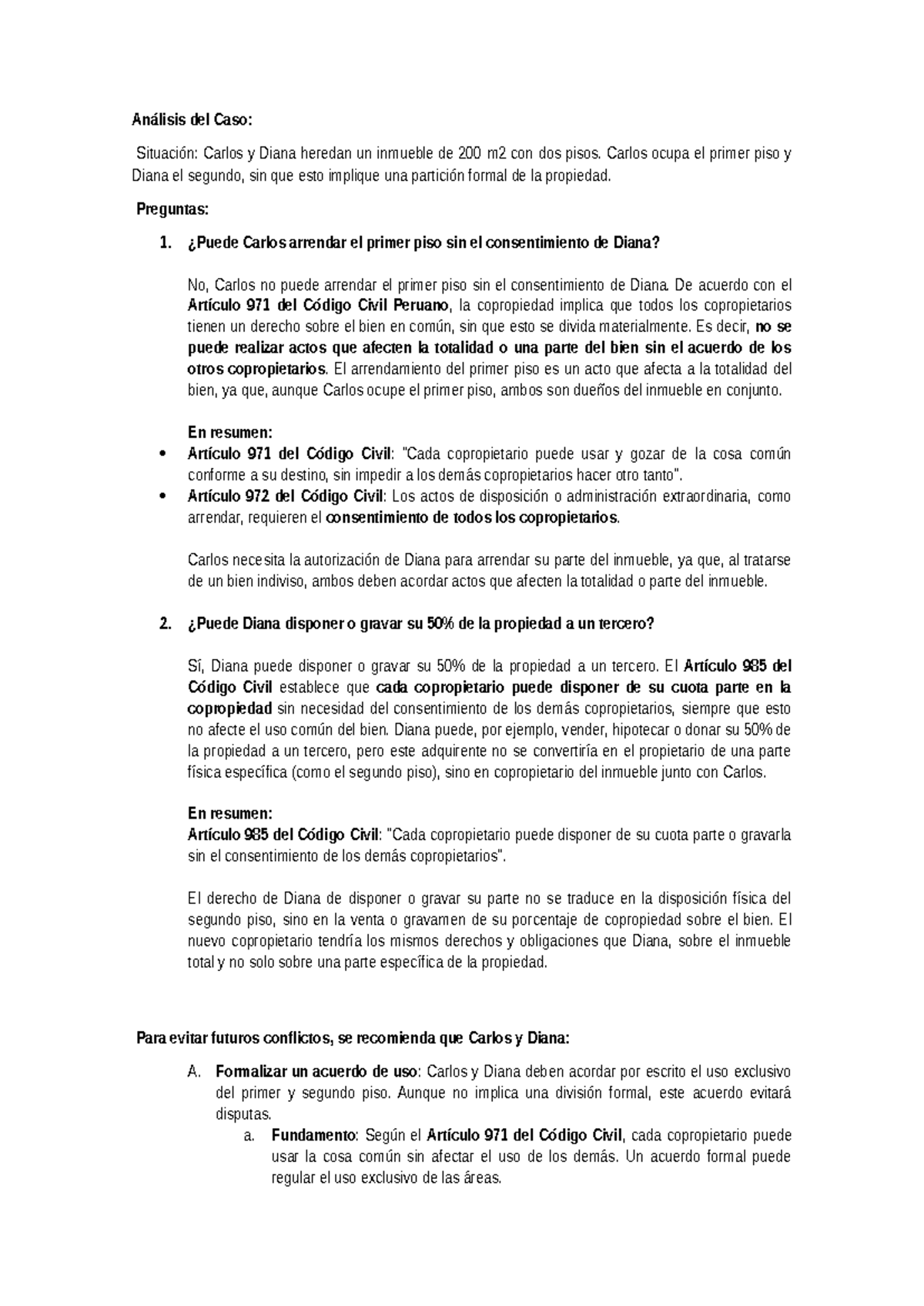 Análisis del Caso: Copropiedad de Inmueble - Código Civil Peruano - Studocu
