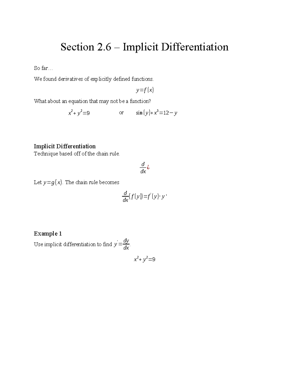Calculus Notes: Implicit Differentiation Techniques & Examples - Studocu