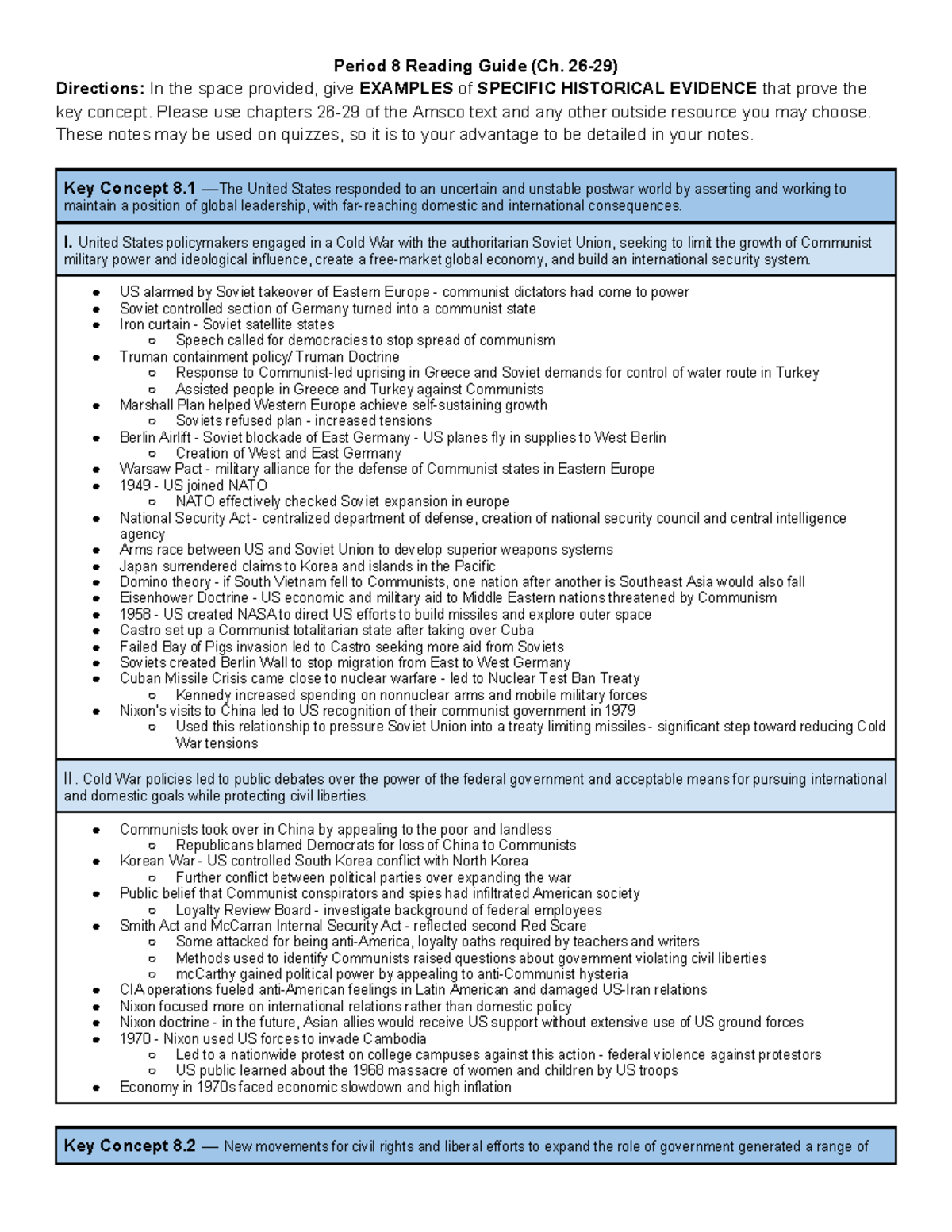 US Cold War Policies & Civil Rights Movement Overview: Key Concepts 8.1 ...