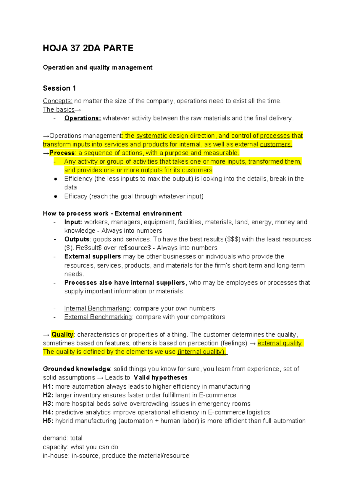 OQM 2DA PARTE: Operaciones y Gestión de Calidad - Resumen Final - Studocu