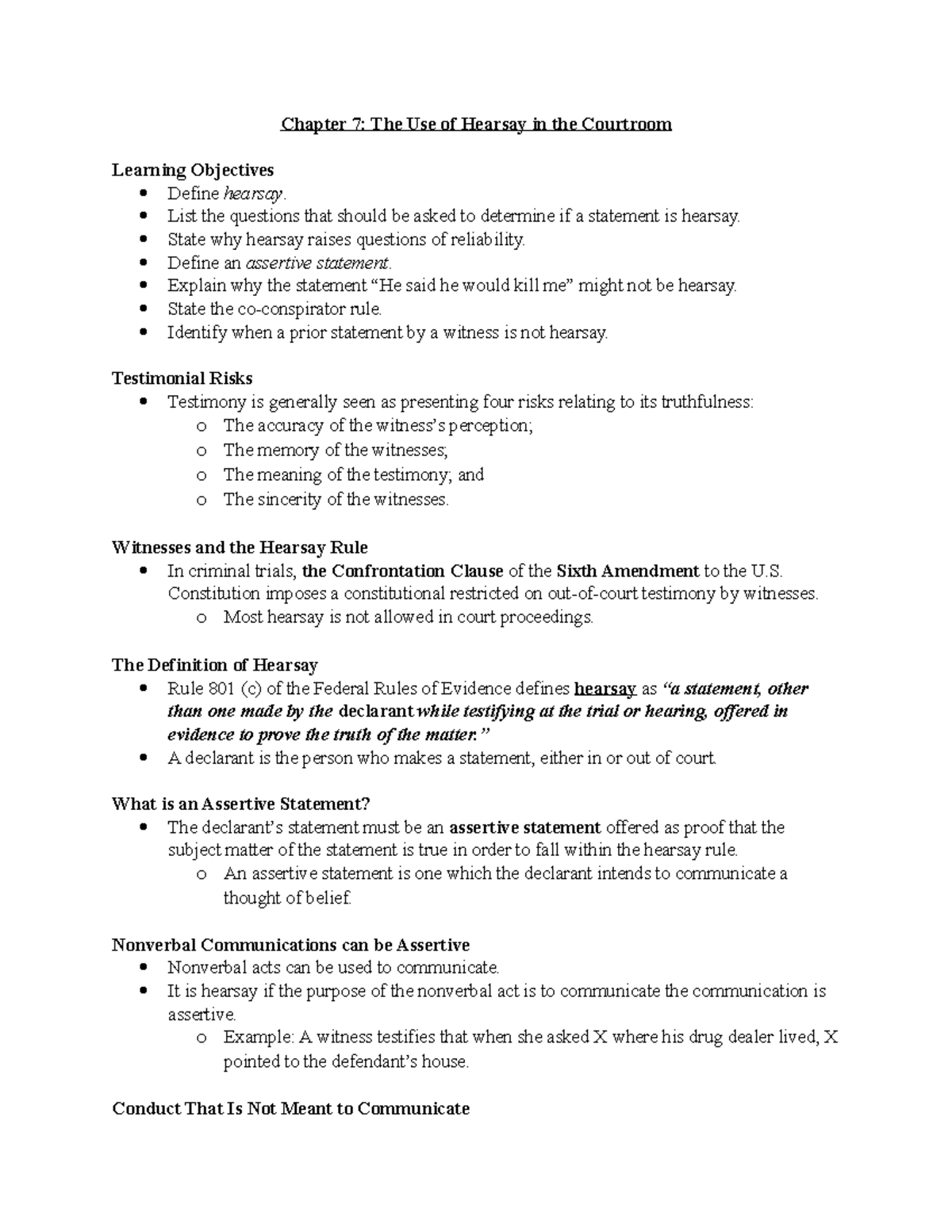 Chapter 7 Notes: Understanding Hearsay in Court Proceedings - Studocu