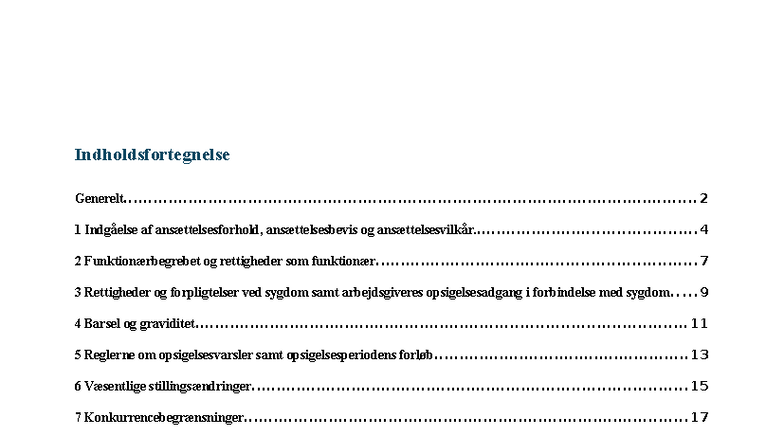 Endelige dispositioner ansættelsesret 1 - Indholdsfortegnelse - Studocu
