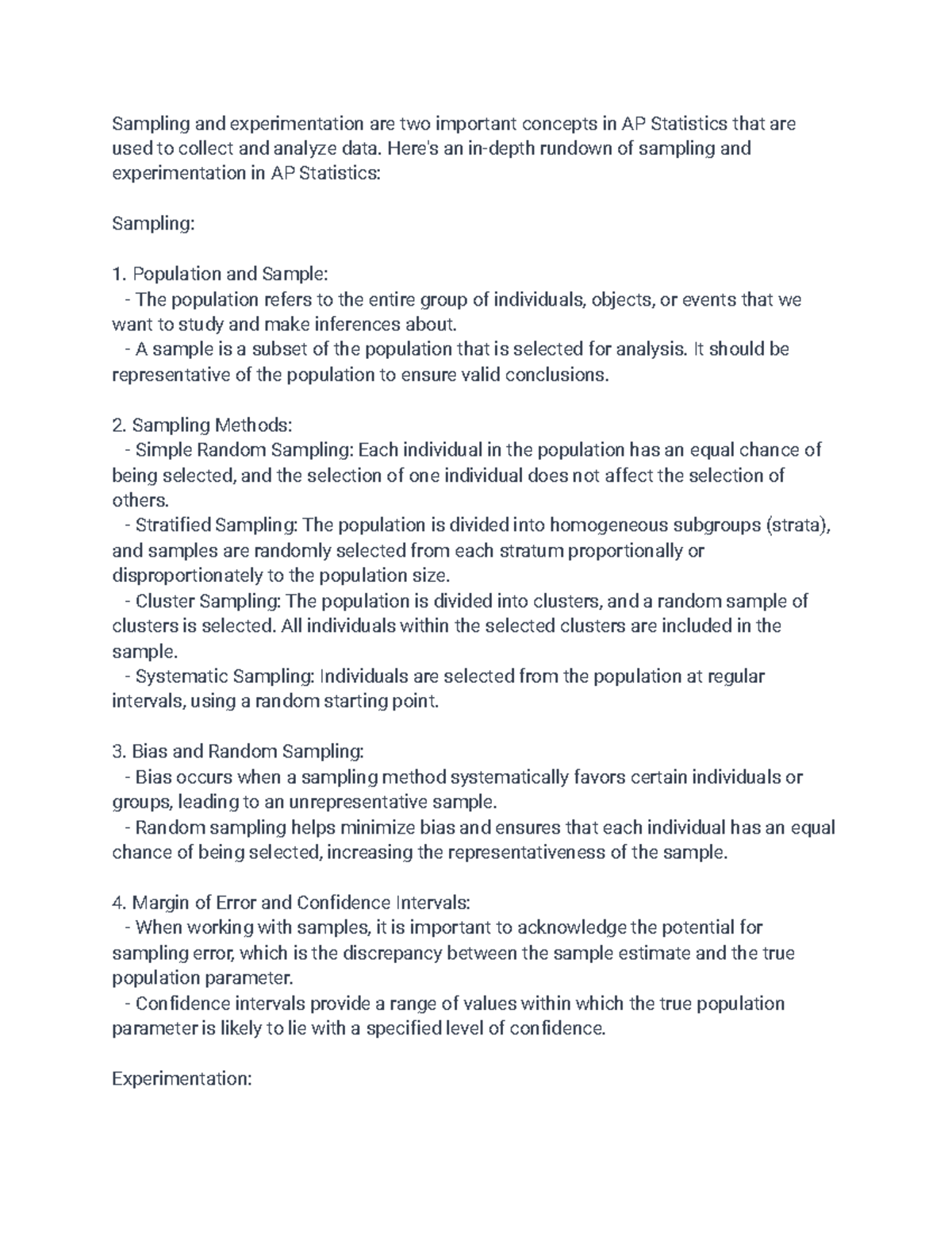AP Statistics In-Depth Notes Pt. 2 - Sampling and experimentation are ...