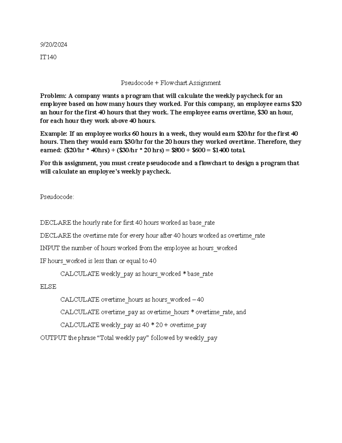 Ch 3: Pseudocode & Flowchart Assignment for IT Course - Studocu