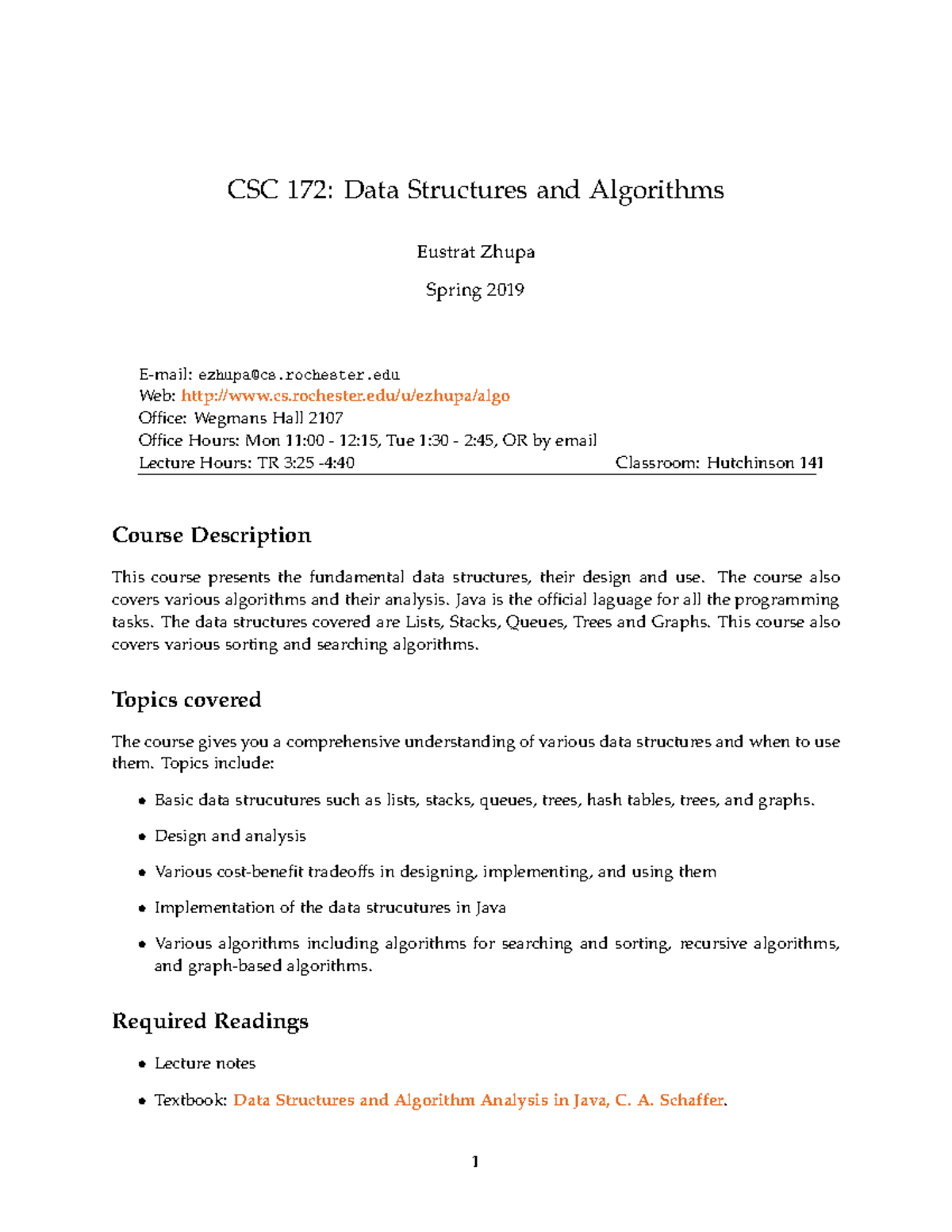 CSC 172 Syllabus Spring 2019: Data Structures & Algorithms Overview ...