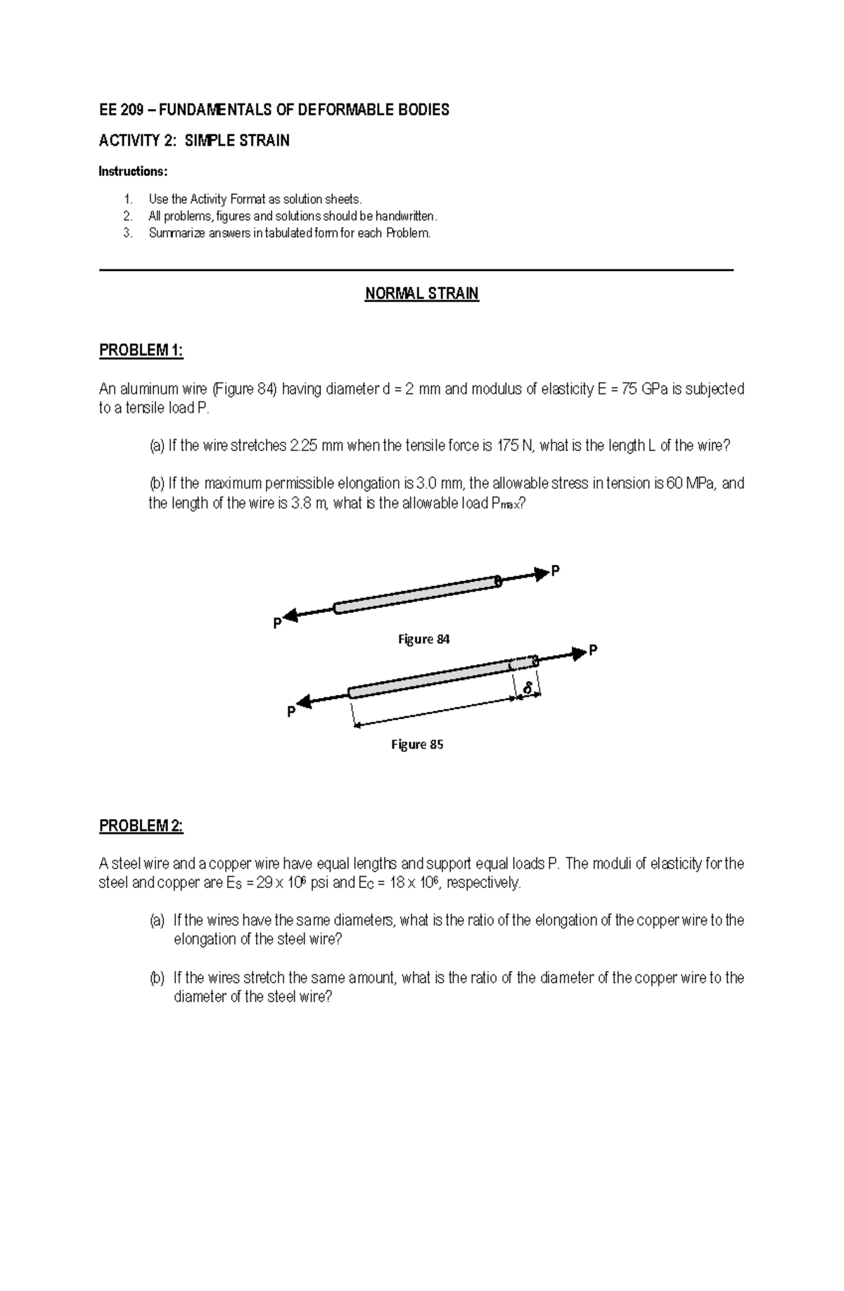 EE 209 - Activity 2: Simple Strain Problems and Solutions - Studocu