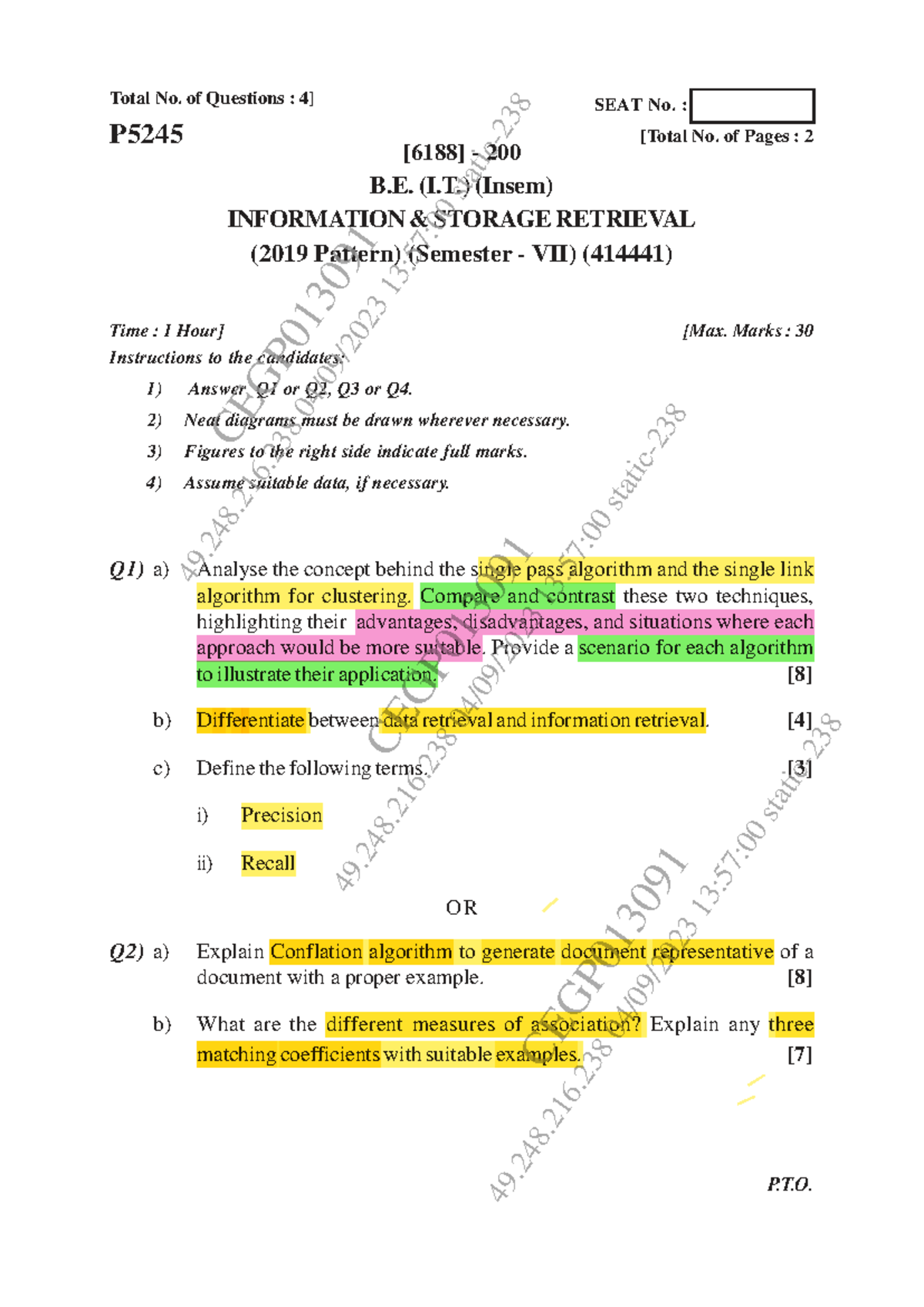 ISR P5245 Insem Exam Notes: Information Storage & Retrieval (Sep 2023 ...