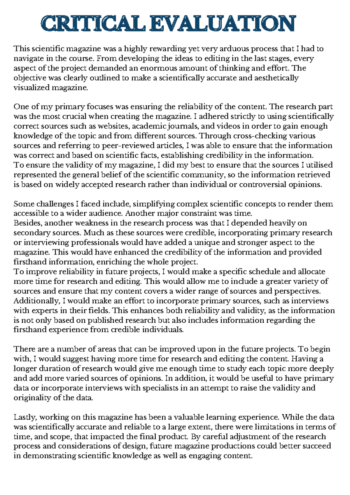 CRITICAL EVALUATION OF SCIENTIFIC MAGAZINE: DEPTH STUDY - Studocu