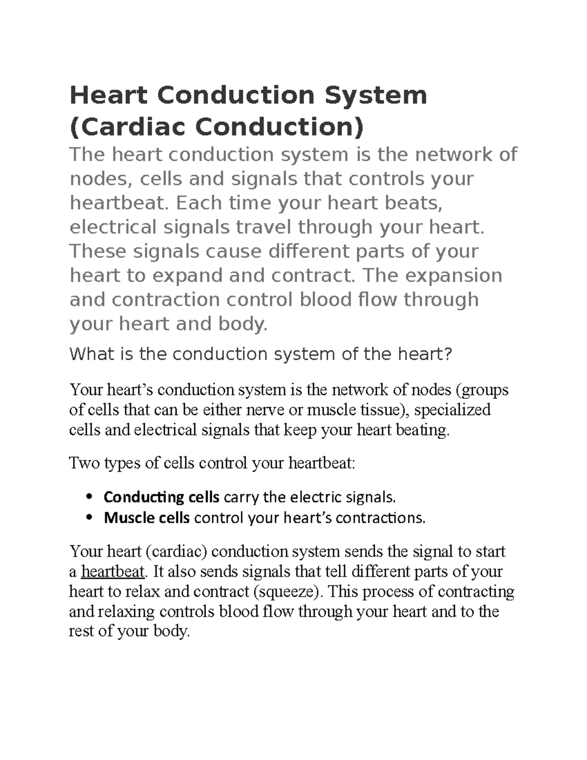 Heart Conduction System: Anatomy and Function Explained - Studocu
