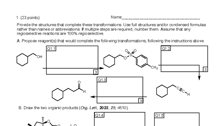 F24 Exam 3 Practice: Organic Transformations and Mechanisms - Studocu