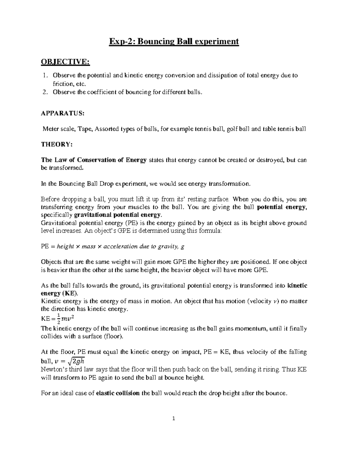 EXP2 - Bouncing Ball Experiment Notes for PHI107 at NSU - Studocu