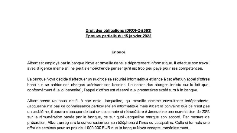 Droit des obligations - Epreuve partielle Corrigé 2021-2022 - Studocu
