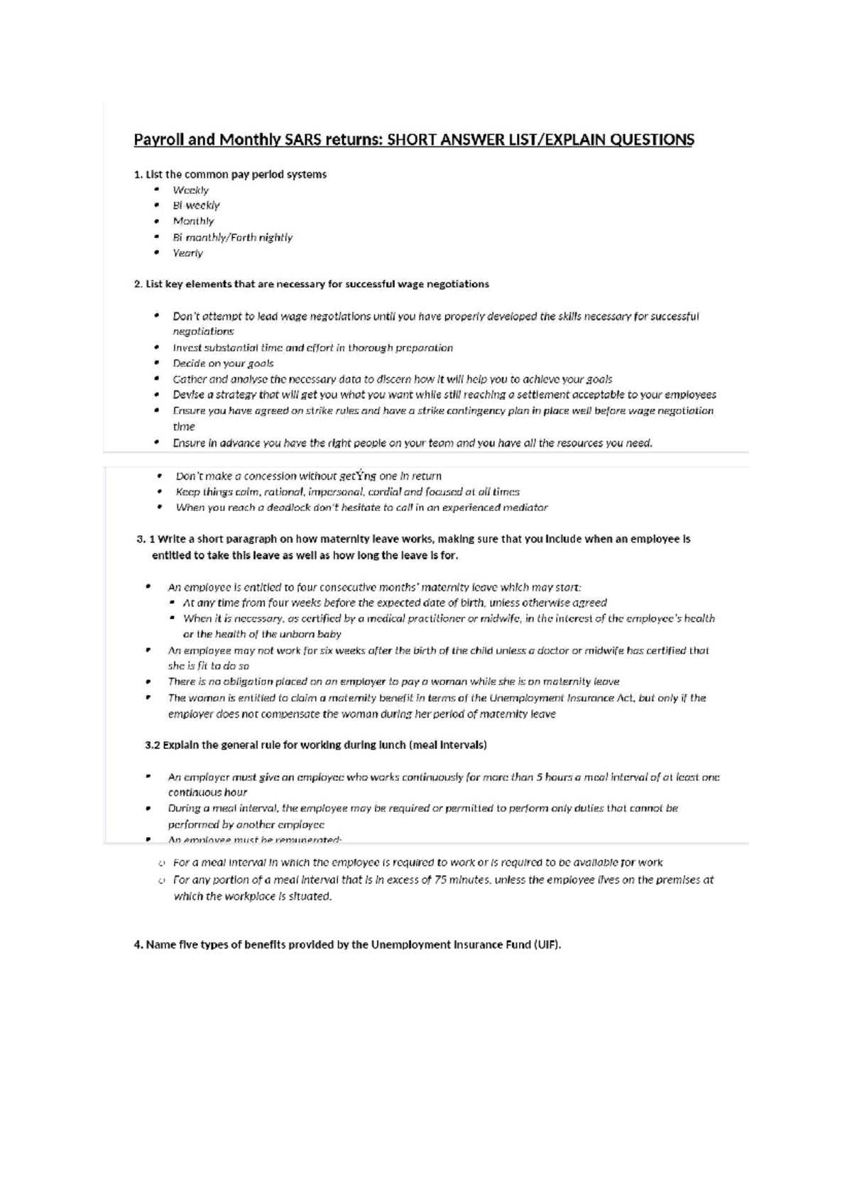 PMSR 101: Payroll & SARS Returns - Short Answer Study Notes - Studocu