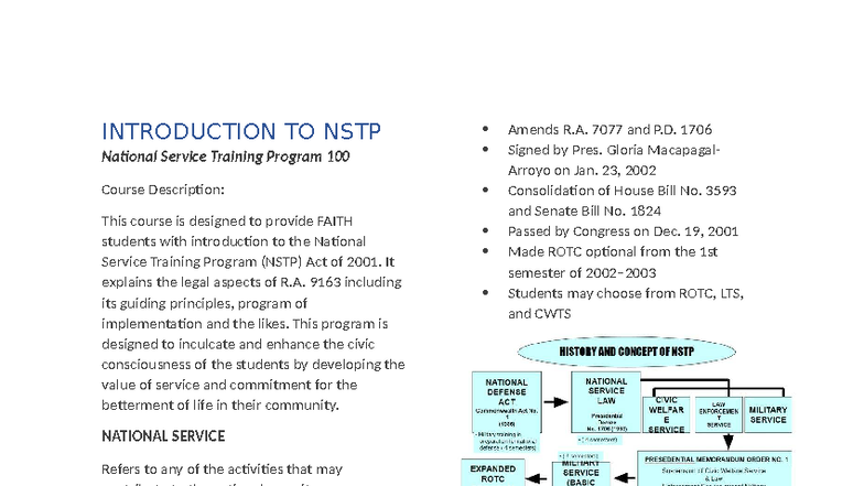 NSTP 100 Lesson 1: Introduction to National Service Training Program ...