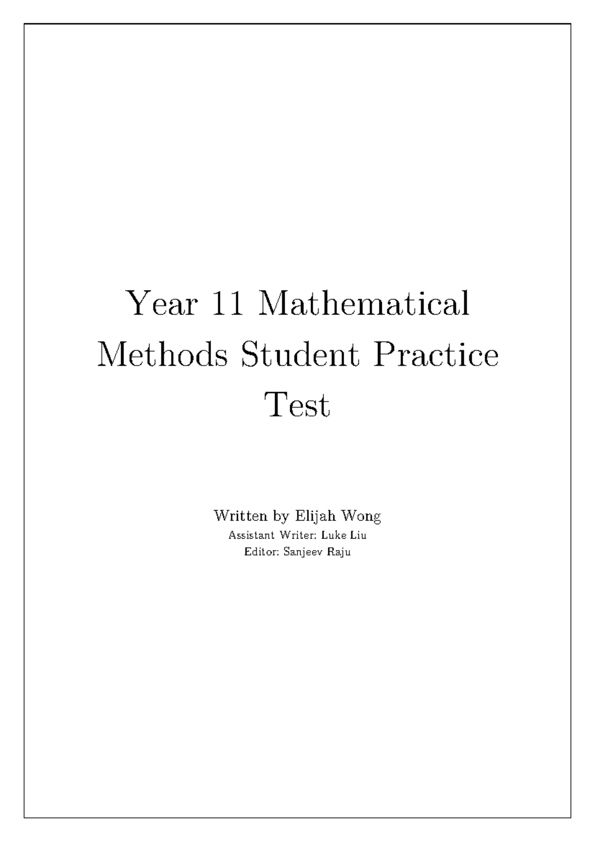 Year 11 ME11 Mathematical Methods Practice Test - Studocu
