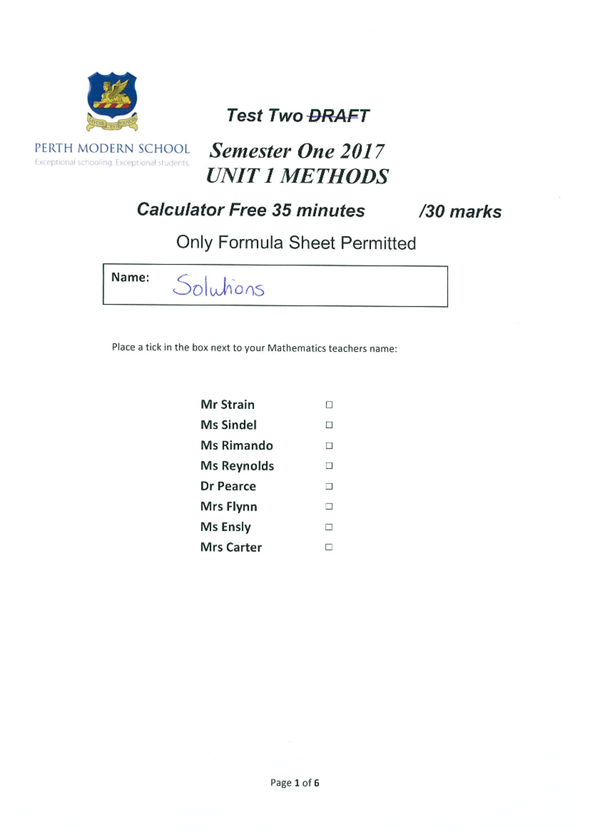 2017 MATH11 Test 2 Solutions: Linear & Quadratic Functions - Studocu