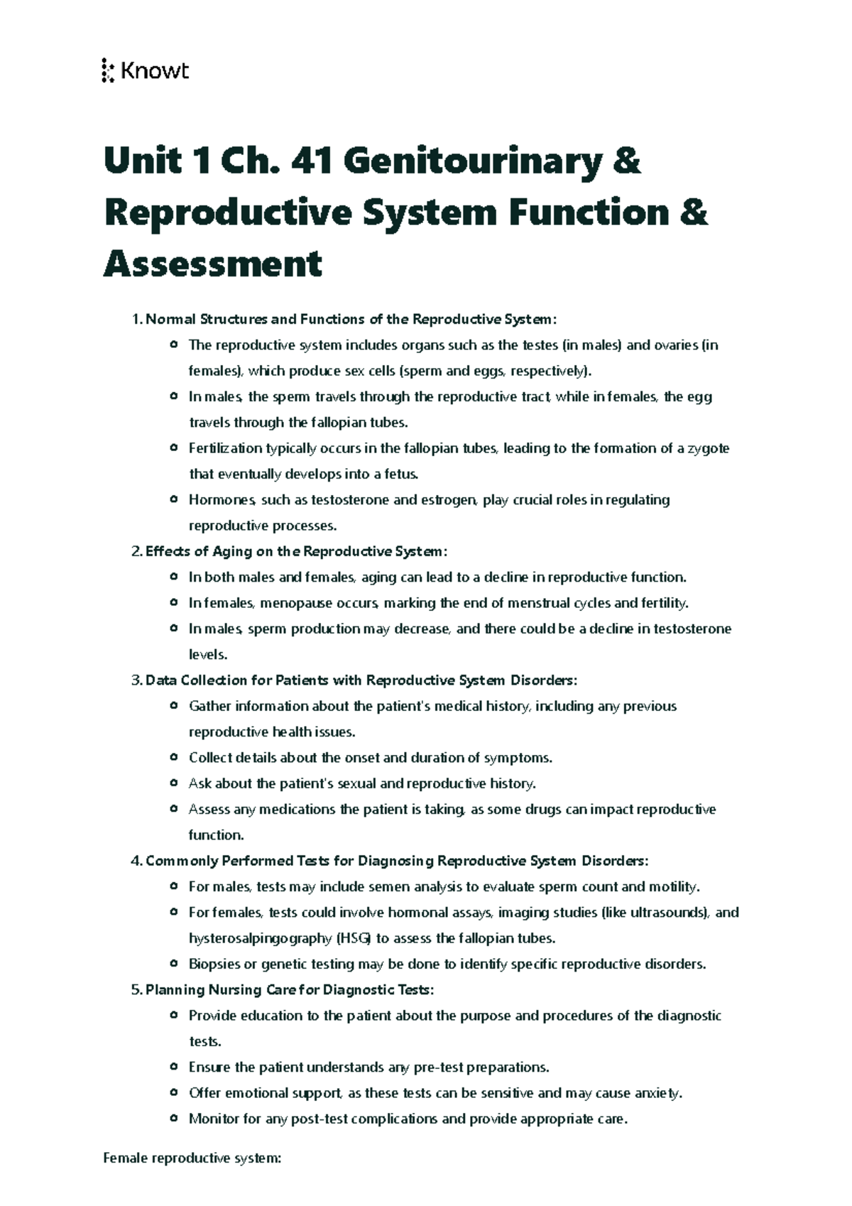 Unit 1 - Ch 41 Genitourinary & Reproductive System Assessment ...