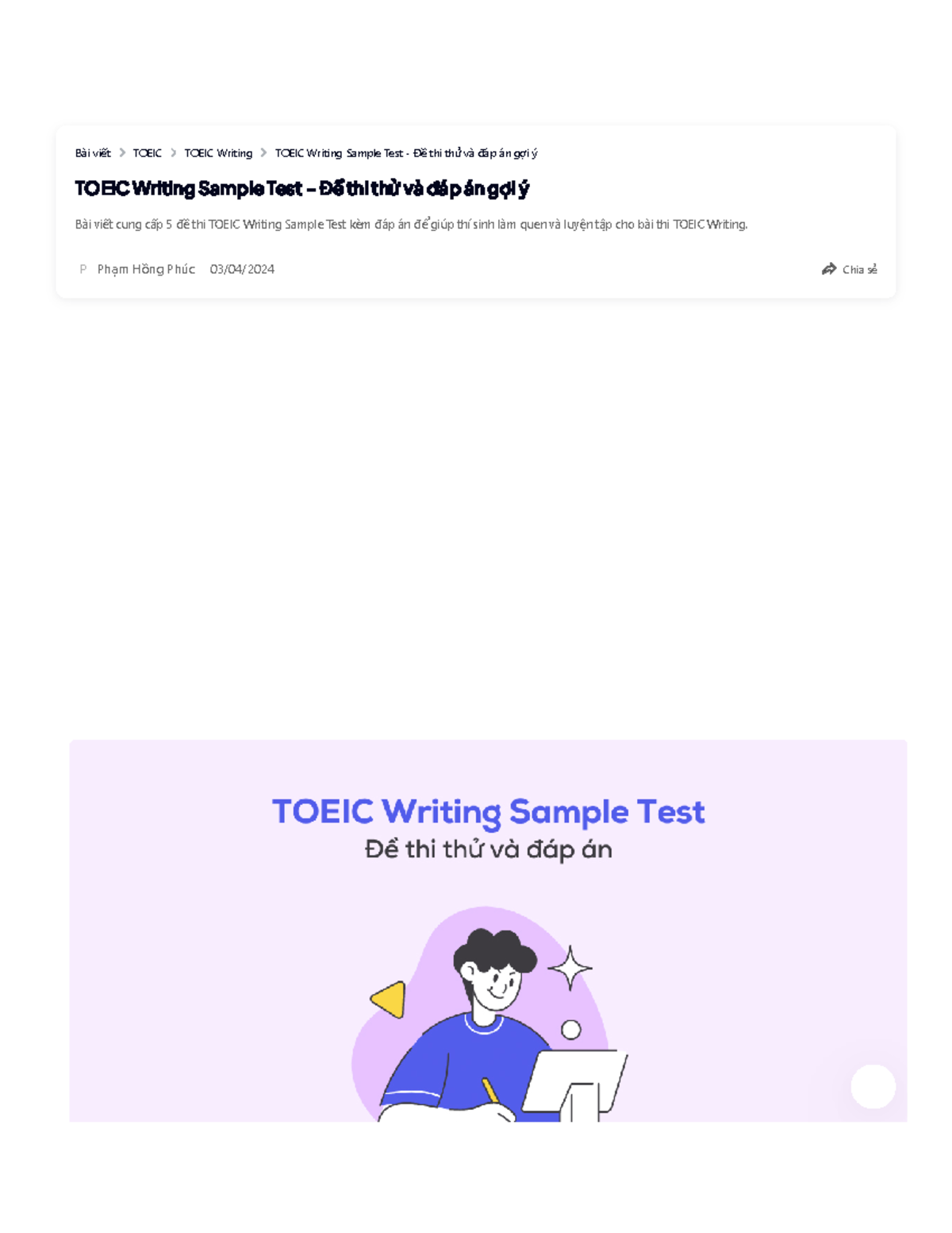 TOEIC Writing Sample Test 2024 - Đề thi thử và đáp án gợi ý - Studocu