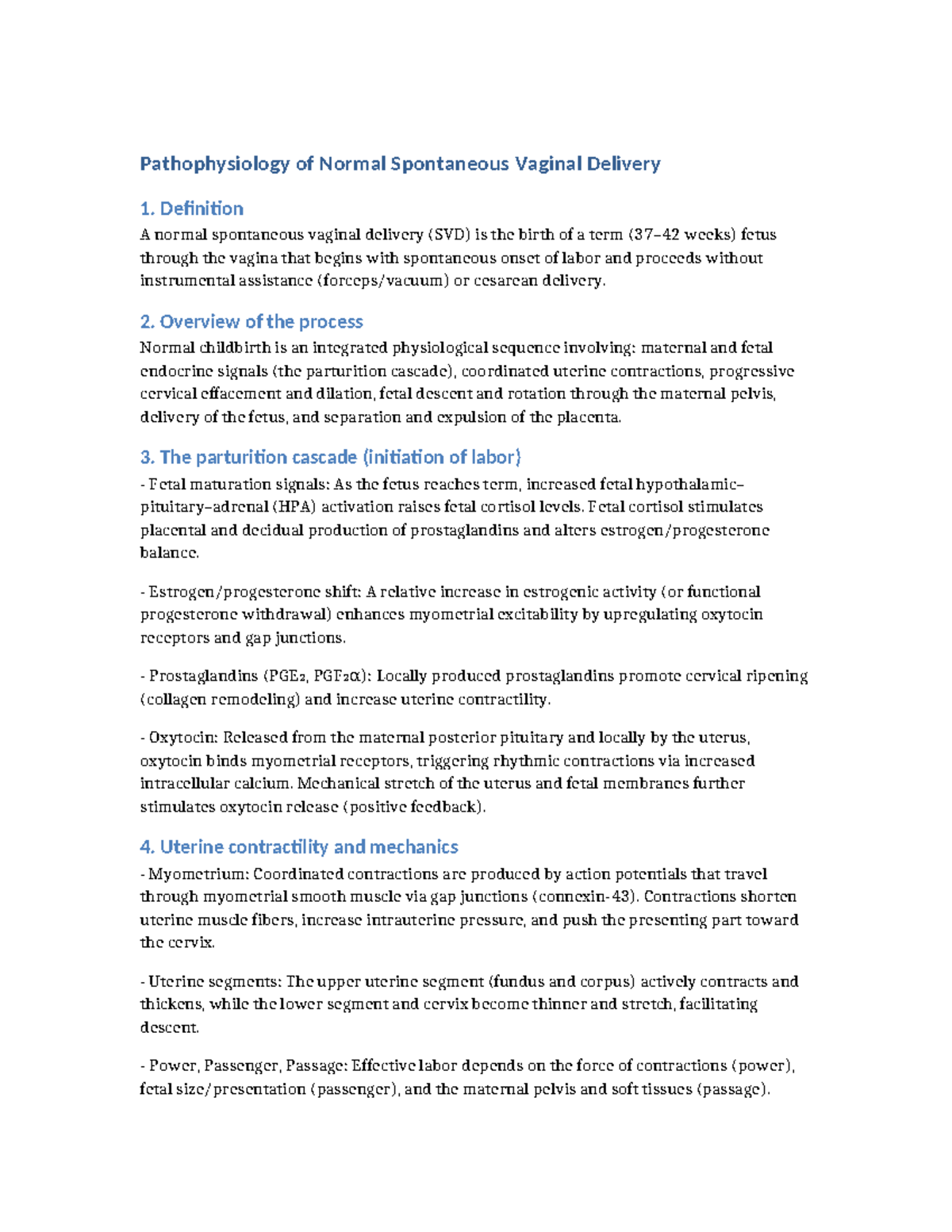 Pathophysiology of Normal Spontaneous Vaginal Delivery (SVD) with ...