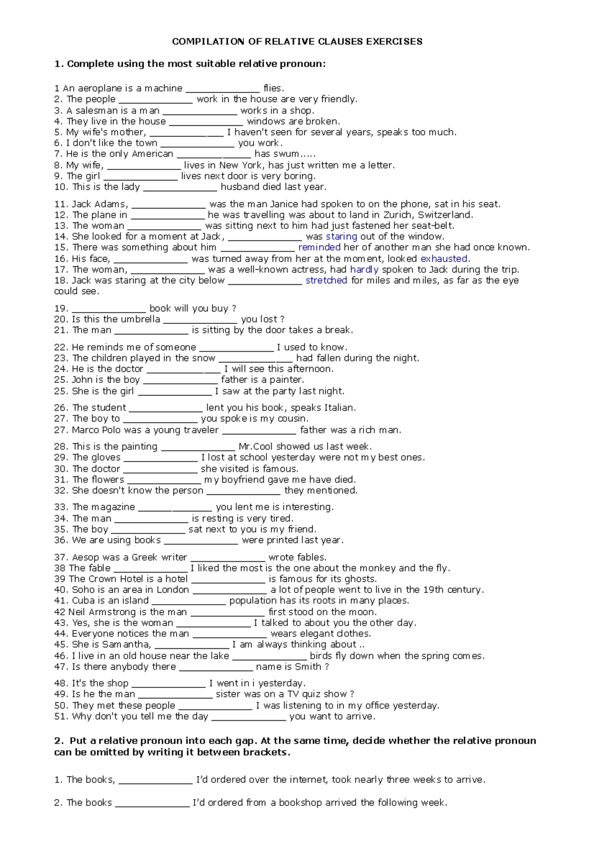 Relative-clauses-3 - Relative clauses - COMPILATION OF RELATIVE CLAUSES EXERCISES Complete using ...