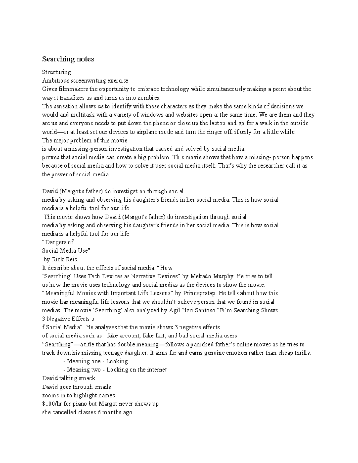 ENG 101: Analysis of 'Searching' - Multimodal Essay Draft on Modern ...