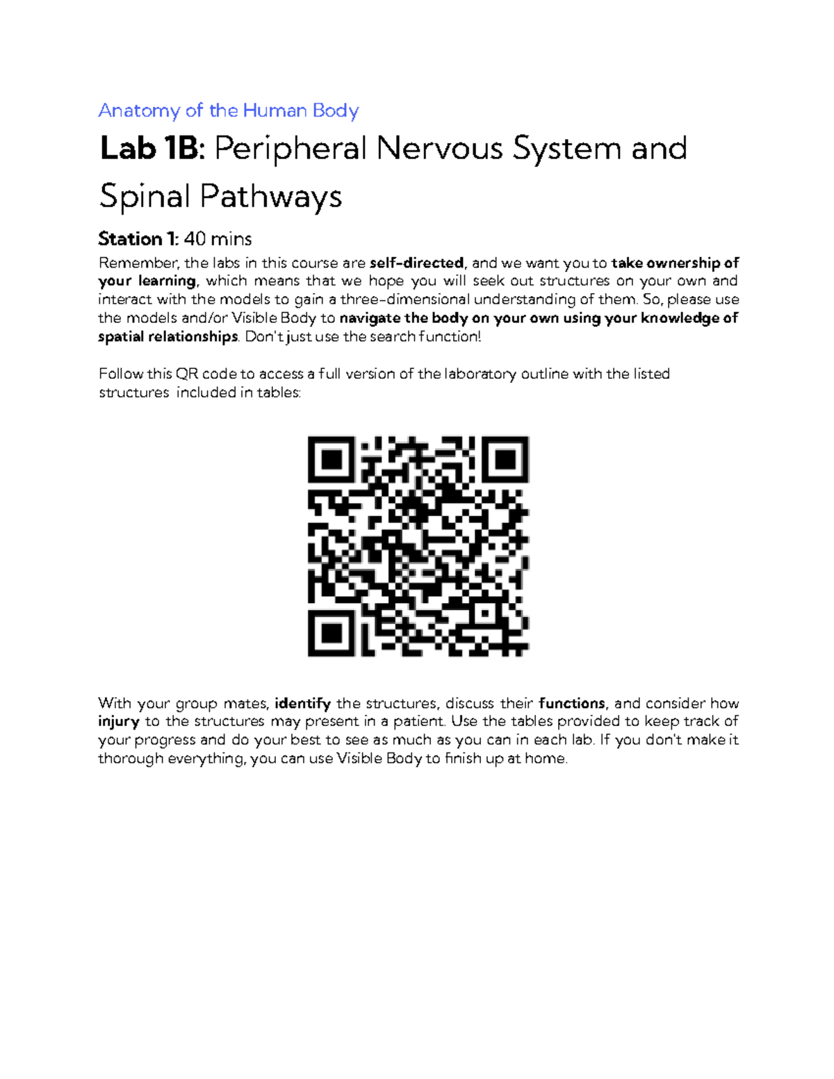Lab 1B: Peripheral Nervous System & Spinal Pathways Overview - Studocu