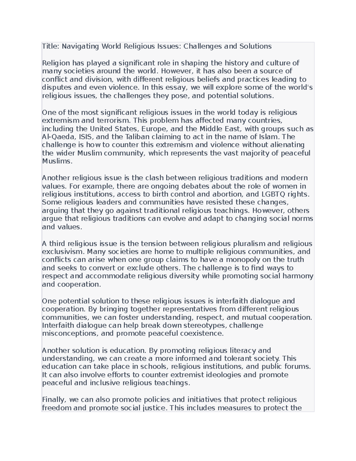 Navigating Global Religious Challenges: Issues & Solutions - Studocu