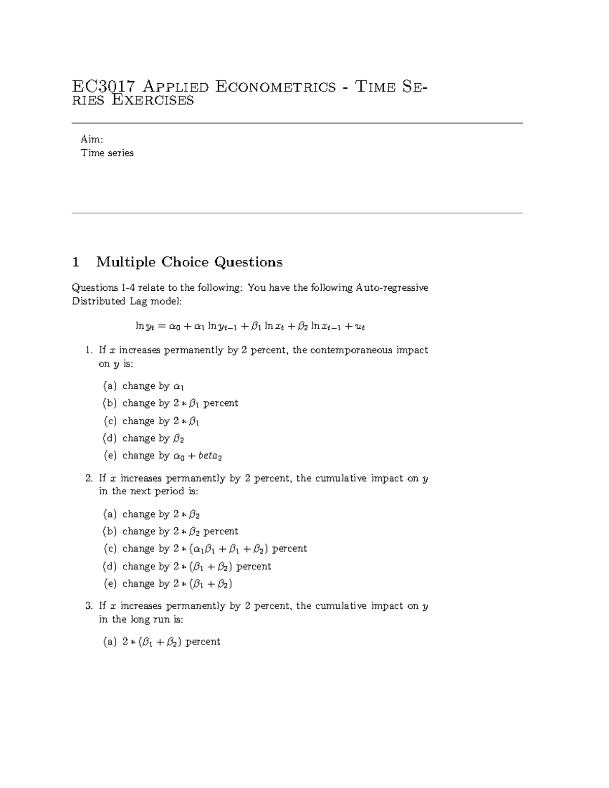 EC3017 Applied Econometrics - Week 9 Time Series Exercises - Studocu