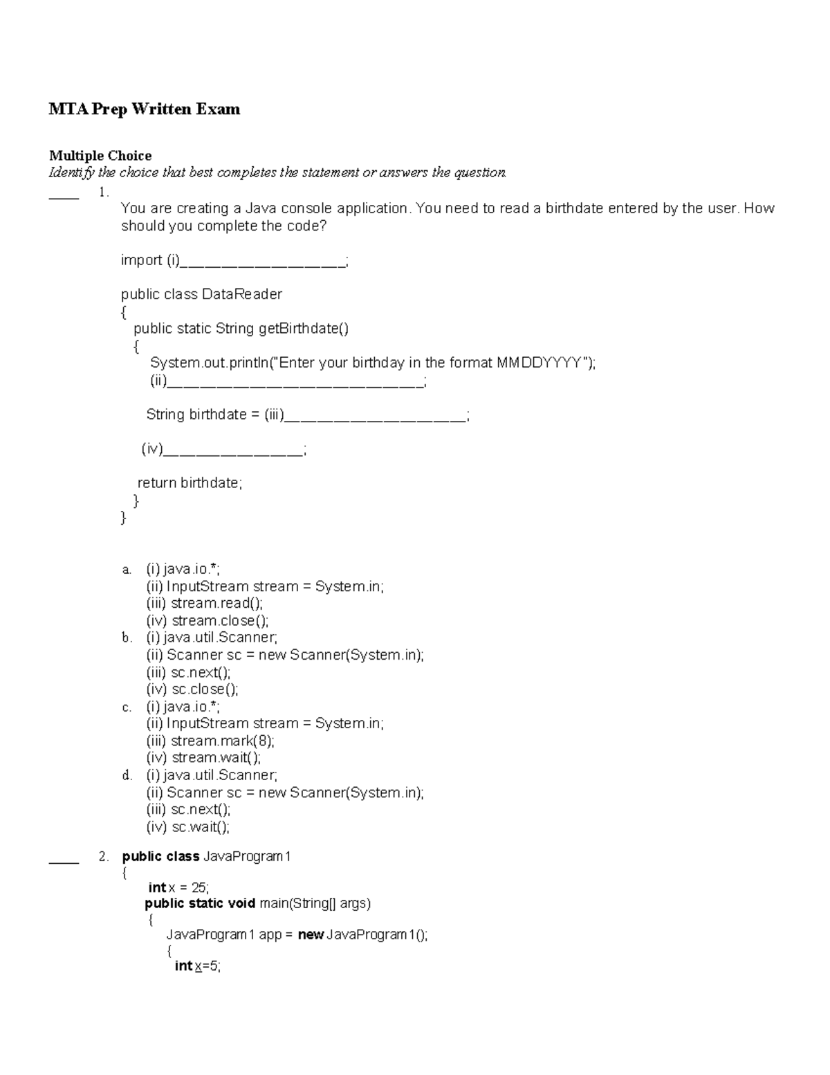 Java ITS Review: Exam Preparation for First-Year Students - Studocu