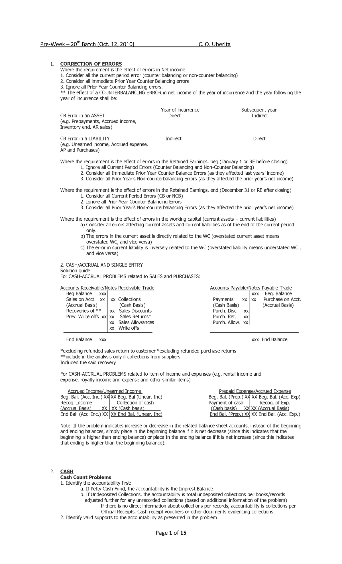 Auditing Problem: Correction of Errors in Financial Statements (20th ...